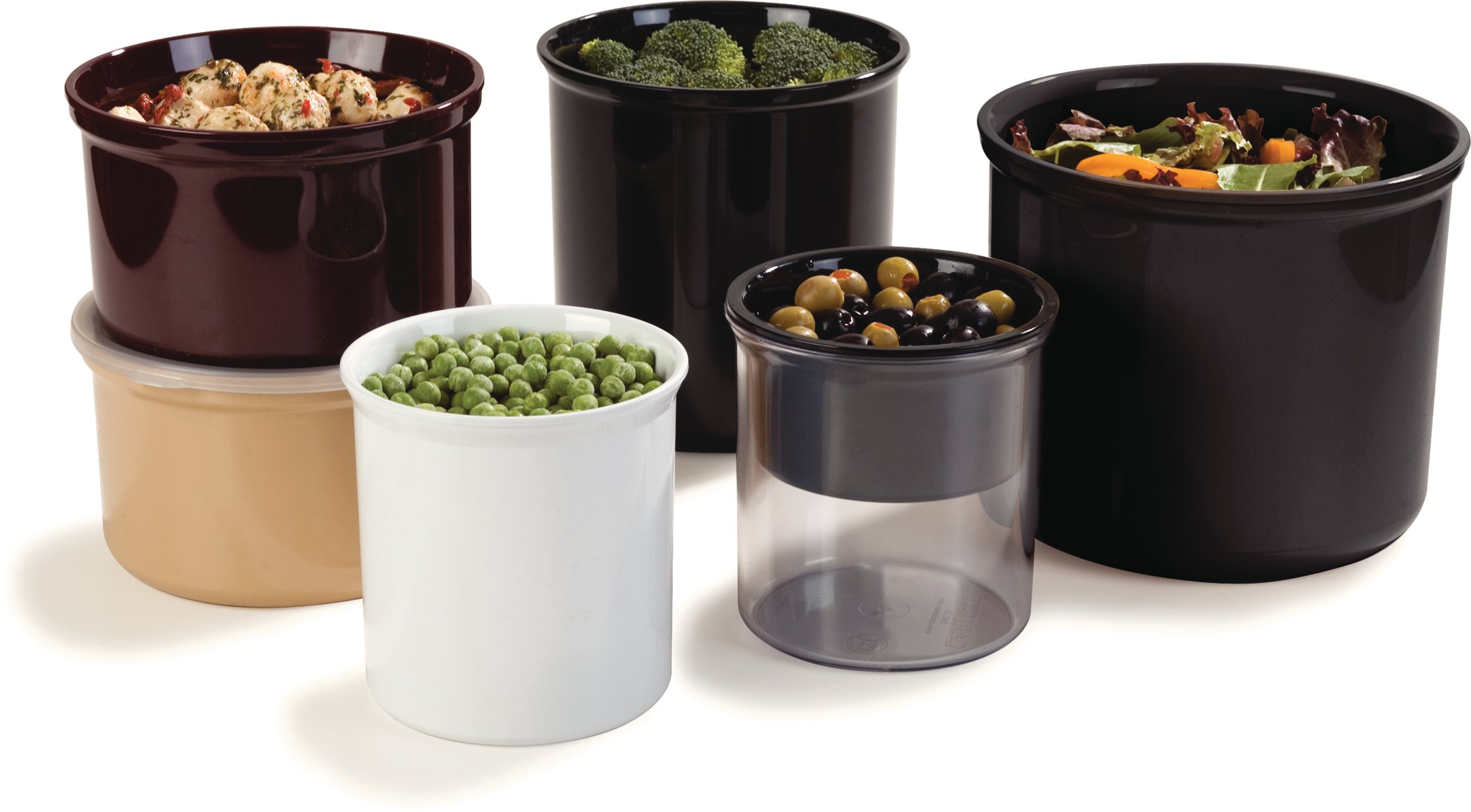Carlisle FoodService Products Classic Round Storage Container Crock with Lid for Kitchen, Restaurants, Home, Plastic, 1.5 Quarts, Brown, (Pack of 6)