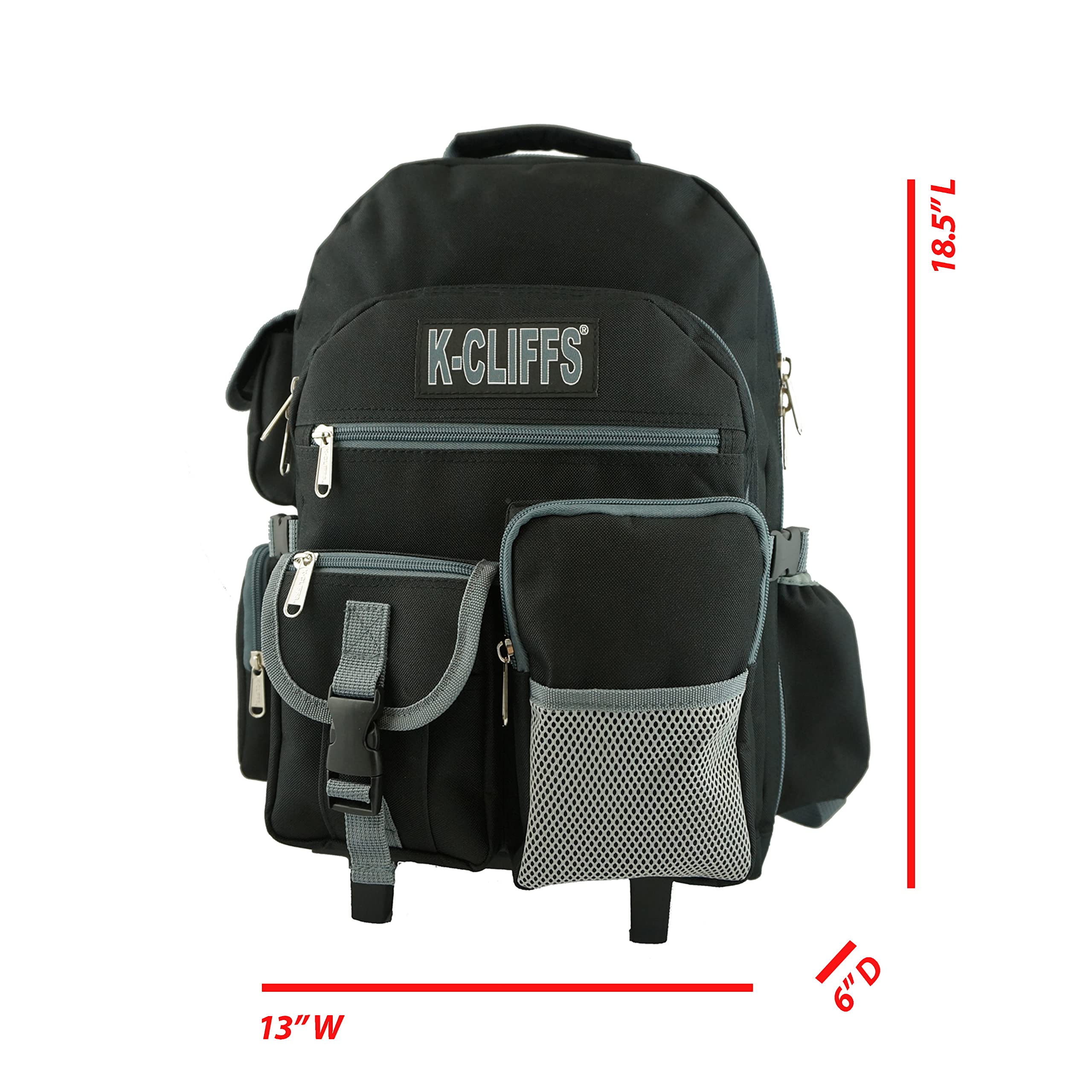 K-Cliffs Rolling Backpack Deluxe Wheeled Daypack School Student Bookbag with Wheels | Red