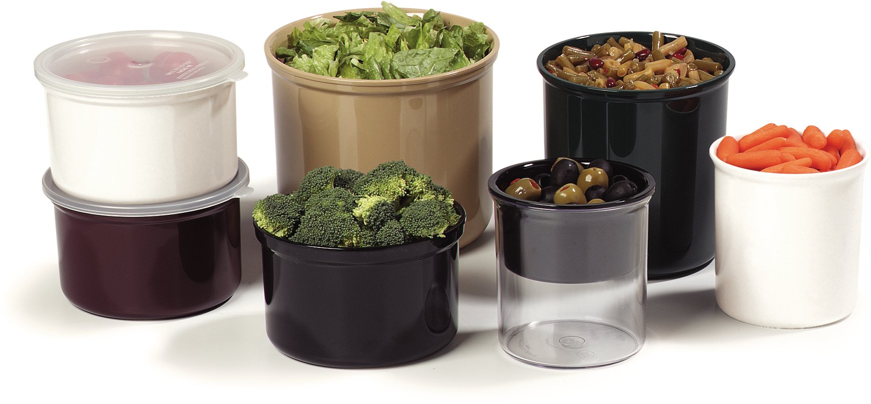 Carlisle FoodService Products Classic Round Storage Container Crock with Lid for Kitchen, Restaurants, Home, Plastic, 1.5 Quarts, Brown, (Pack of 6)