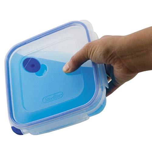 Sterilite Ultra-Seal 4 Cup Square, Airtight Food Storage Container, Latching Lid, Microwave and Dishwasher Safe, Clear With Blue Gasket, 1-Pack