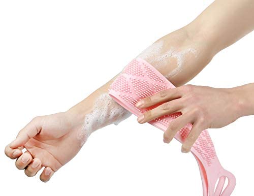 Silicone Bath Body Brush, Dual Sided Foldable Long Handled Design Soft Body Back Scrubber, Eco Friendly, Easy to Clean, Portable for Traveling (Green)