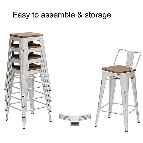 Andeworld 24 Inch Swivel Bar Stools Set of 4 Counter Height Stools Industrial Metal Barstools (24 inch, Distressed White)