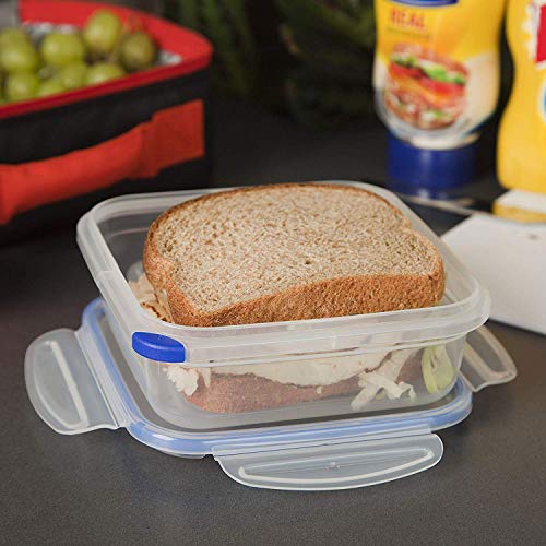 Sterilite Ultra-Seal 4 Cup Square, Airtight Food Storage Container, Latching Lid, Microwave and Dishwasher Safe, Clear With Blue Gasket, 1-Pack