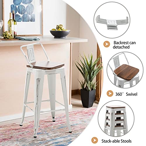 Andeworld 24 Inch Swivel Bar Stools Set of 4 Counter Height Stools Industrial Metal Barstools (24 inch, Distressed White)