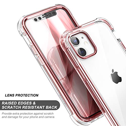 SURITCH Clear Case for iPhone 12 Mini (Only) 5.4-inch, [Built in Screen Protector] Full Body Protective Shockproof Bumper Rugged Phone Cover for iPhone 12 Mini -(Rose Gold)