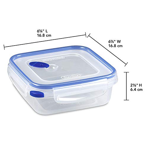 Sterilite Ultra-Seal 4 Cup Square, Airtight Food Storage Container, Latching Lid, Microwave and Dishwasher Safe, Clear With Blue Gasket, 1-Pack