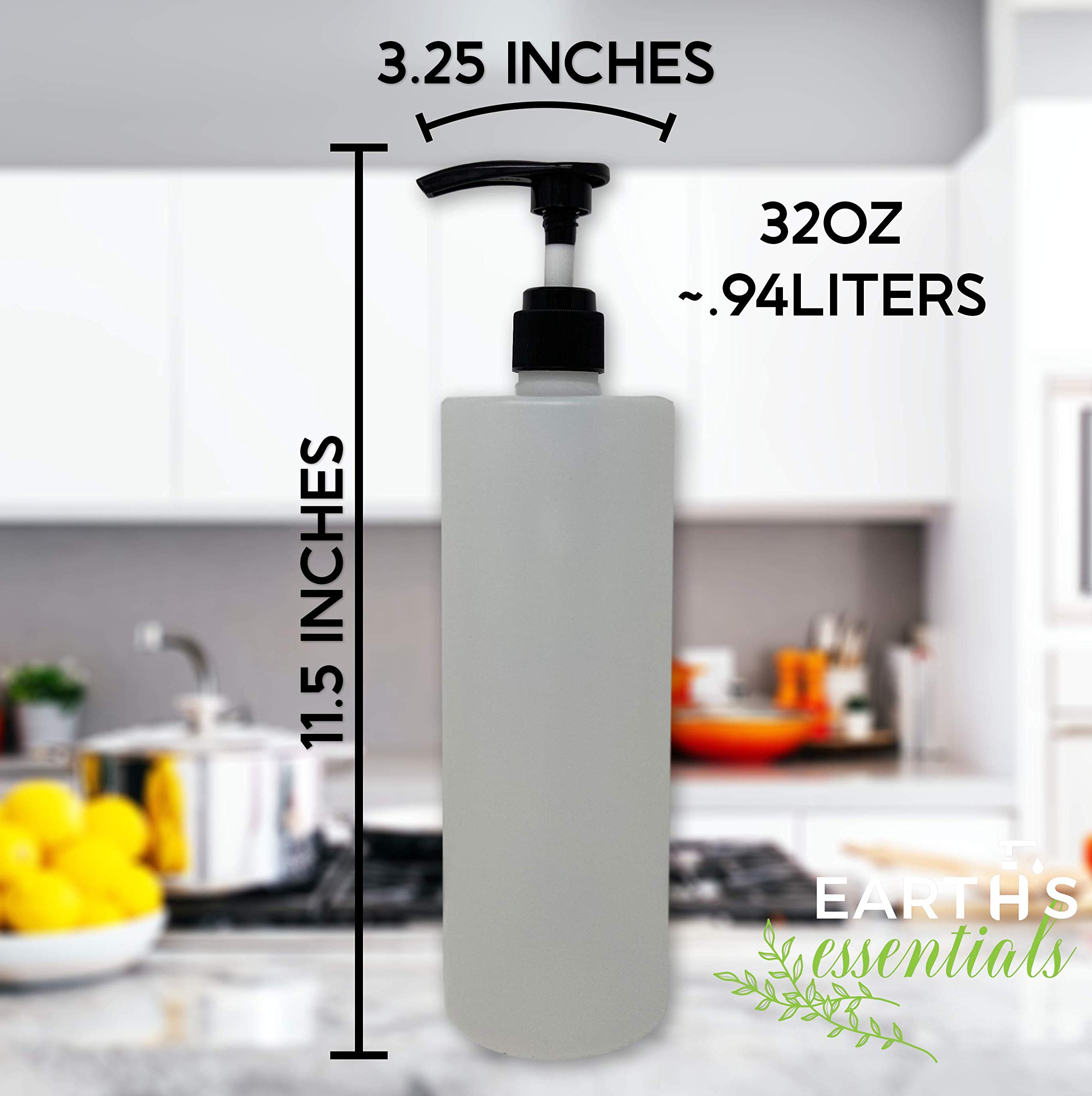 32oz (1 quart) Refillable Empty Pump Bottle Soap Dispensers for Hand Soap, Shampoo, Shower Gel, Body Wash and Lotion, BPA-Free HDPE Plastic with Heavy-Duty Shower-Guard Pump (2 Pack)
