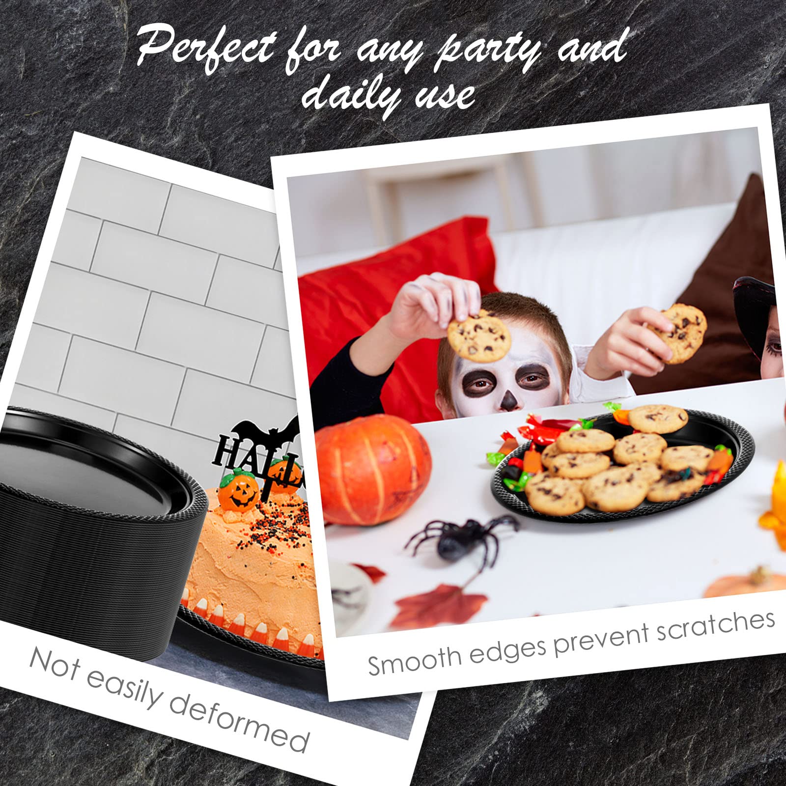 200 Pieces Black Plastic Plates Bulk Disposable Round Plates Black Party Supplies 6 Inch 7 Inch Plates Set for Salad Dessert Cake Home Birthday Wedding Party Event Picnic Dinner BBQ Plates Pack