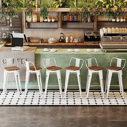 Andeworld 24 Inch Swivel Bar Stools Set of 4 Counter Height Stools Industrial Metal Barstools (24 inch, Distressed White)