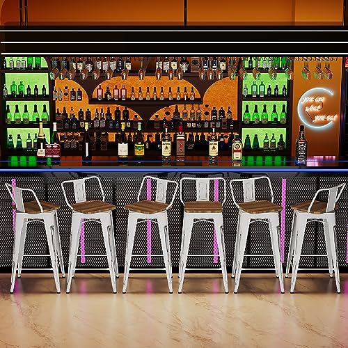 Andeworld 24 Inch Swivel Bar Stools Set of 4 Counter Height Stools Industrial Metal Barstools (24 inch, Distressed White)
