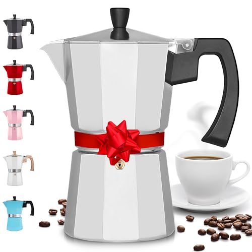 Zulay Kitchen Stovetop Espresso Maker - Moka Pot 6 Espresso Cups - Percolator Coffee Maker for Classic Cuban & Italian Style Espresso - Portable Coffee Maker for Camping & Travel - (Silver)