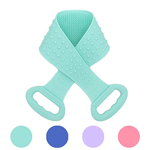 Silicone Bath Body Brush, Dual Sided Foldable Long Handled Design Soft Body Back Scrubber, Eco Friendly, Easy to Clean, Portable for Traveling (Green)