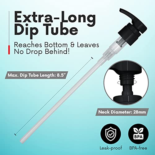 Black And White Universal Pump Replacement Lids for Hand Pump Bottles, Shampoo and Conditioner Dispenser with Extra Large Tube - Fits 1 Liter (33.8oz) Containers for Sanitizer, Oils, and Other Liquid