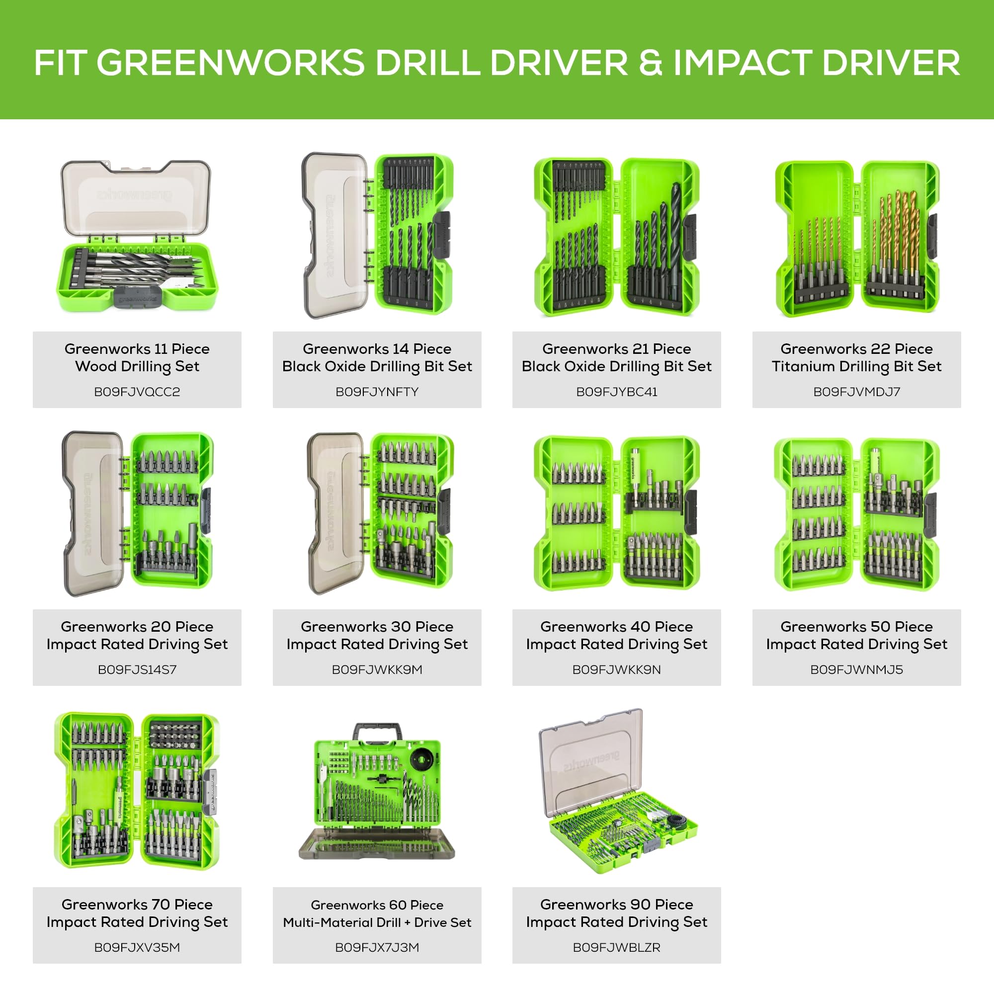 Greenworks 24V Cordless Drill Impact Driver Combo kit, 1/2β Drill & 1/4β Hex Impact Driver Brushless Power Tool Kit, Included 2 Batteries, 1 Charger, 8 pcs Bit Set & Bag