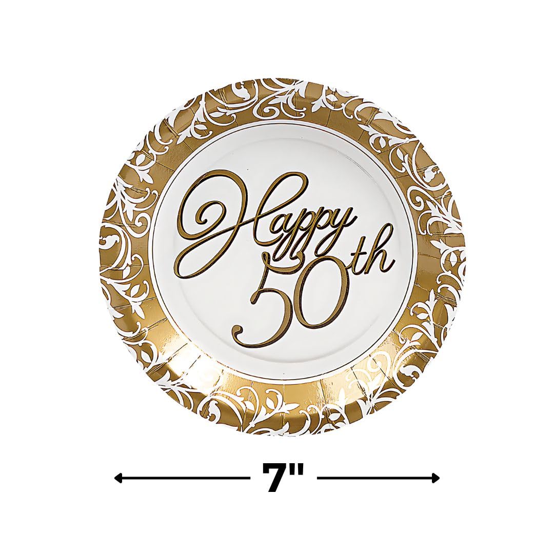 Fun Express - 50th Anniversary Dessert Plates for Wedding - Party Supplies - Print Tableware - Print Plates & Bowls - Wedding - 8 Pieces