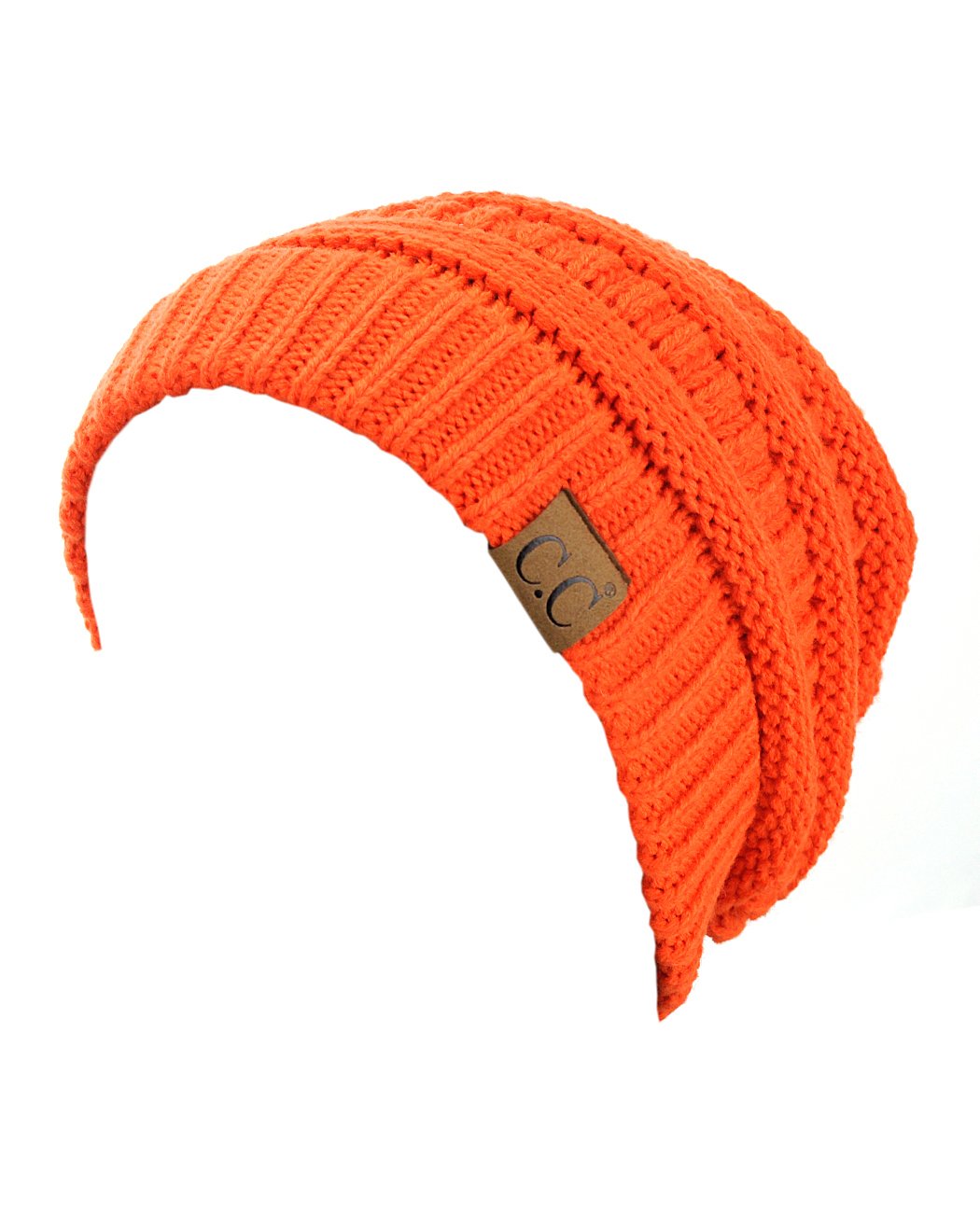 C.C Trendy Warm Chunky Soft Stretch Cable Knit Beanie Skully, Neon Orange