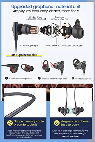 Glazata Wireless Headphones Neckbands with Magnetic Earbuds Sports Earphones aptX & aptX-LL Stereo Wireless Headphones for Workouts 「Grey」