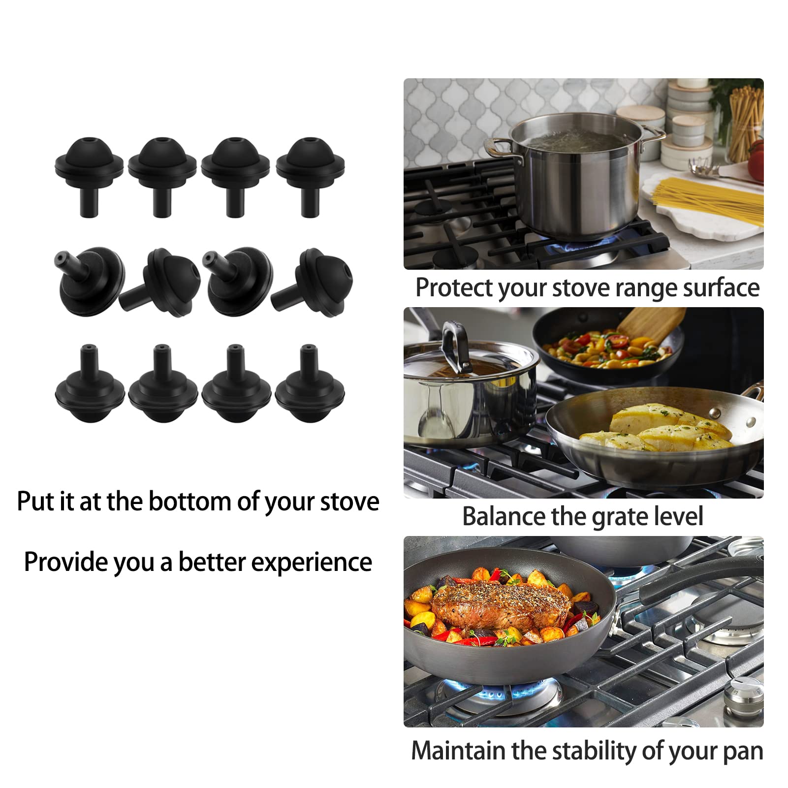 031430-000 Grate Rubber Feet Replacement for Viking Stove Range Parts Stove Top Protector Rubber Grate Foot Burner Grate Pad Viking Cooktop Range Grate Rubber Feet Grate Bumpers Grommets 12Pcs