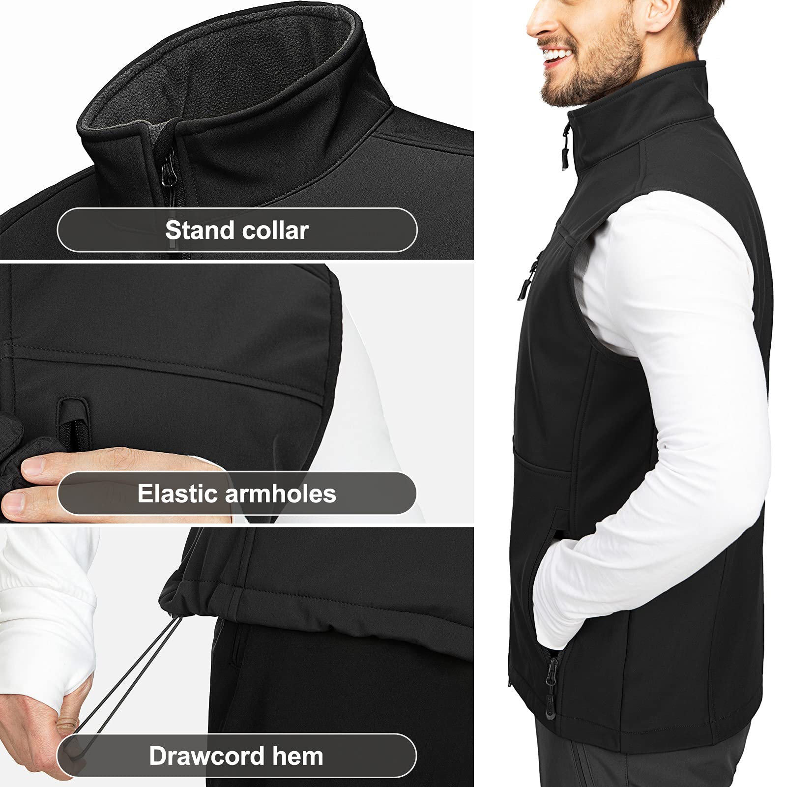 33,000ft Men's Lightweight Softshell Vest Outerwear Zip Up Fleece Lined Windproof Sleeveless Jacket for Golf Running Hiking