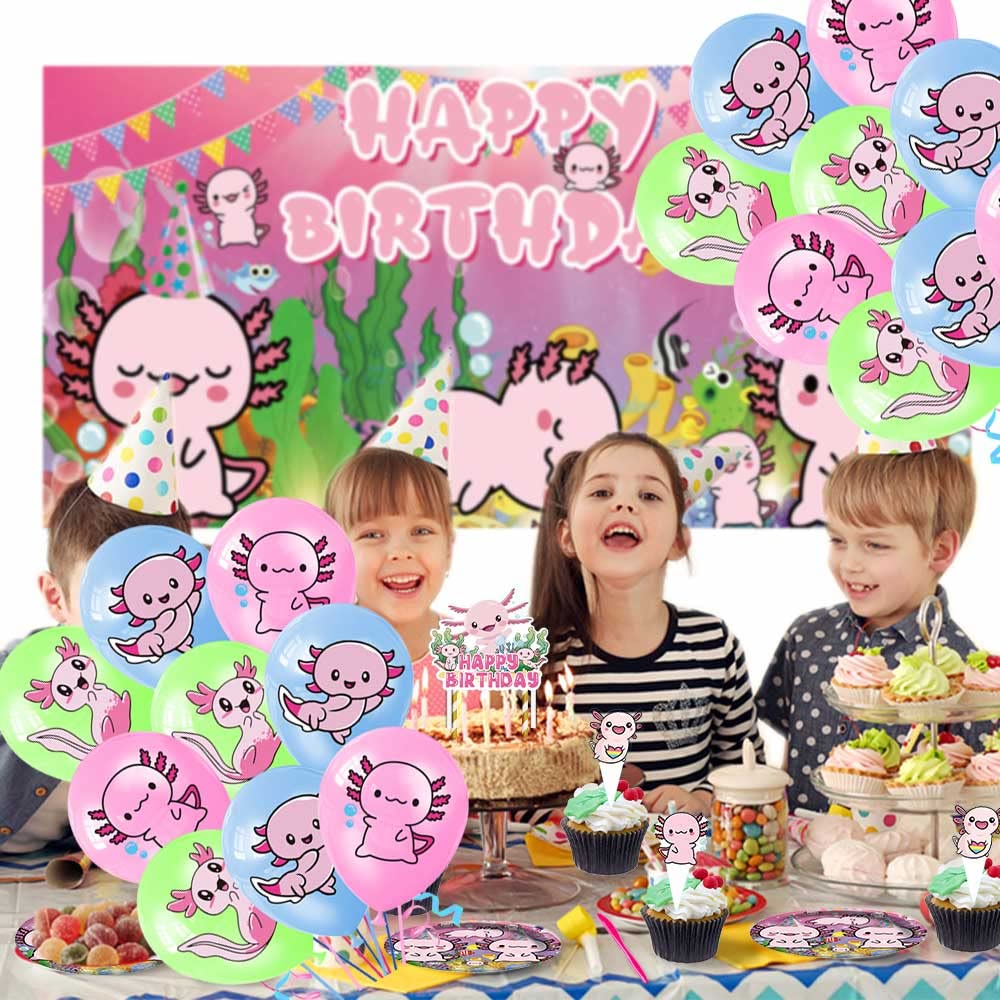 Axolotl Birthday Party Decorations Party Supplies Plates Balloons Banner Cake Toppers Plastic Cutlery Disposable Knives Forks Set Decorations Decor