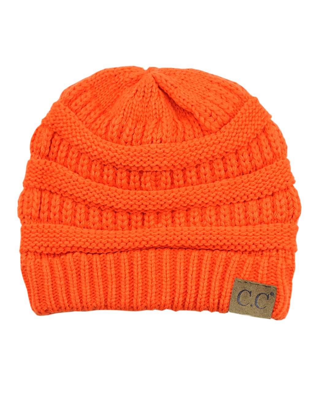 C.C Trendy Warm Chunky Soft Stretch Cable Knit Beanie Skully, Neon Orange