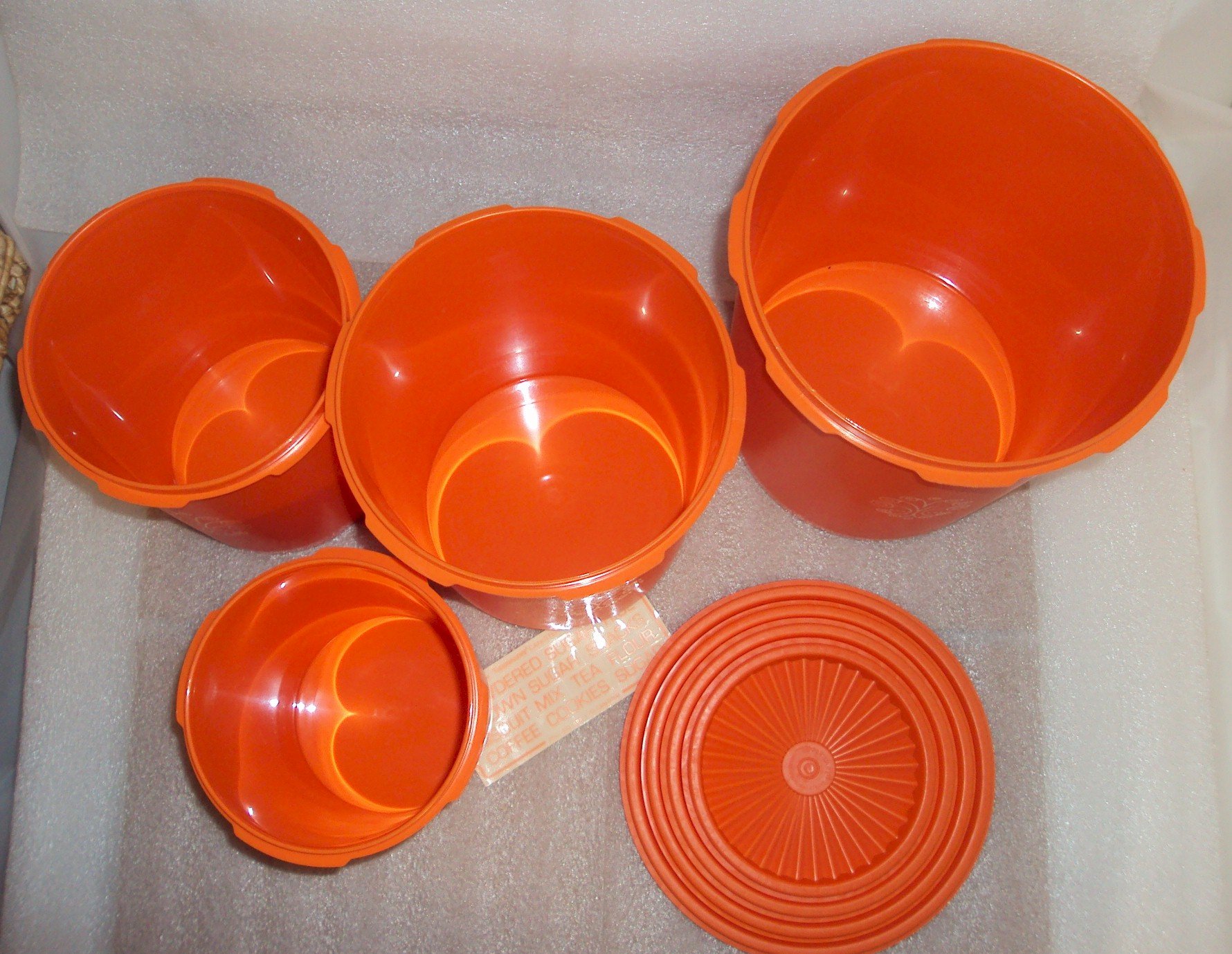 Vintage Tupperware Servalier Canister Set of 4, Retro Orange