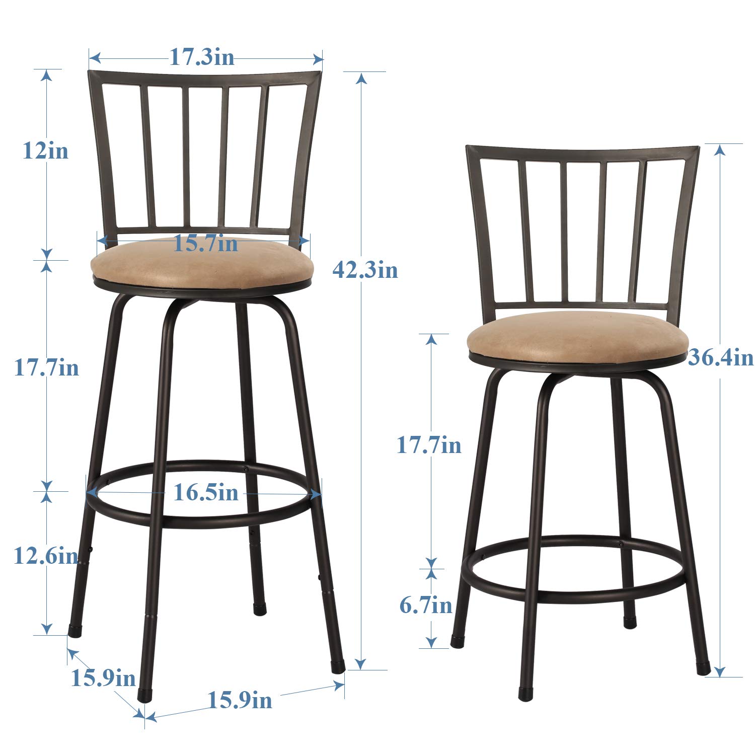 VECELO Bar Stools Set of 4,Adjustable Counter Height Stools with Bentwood Back,Armrest&Footrest,Swivel PU Leather Bar Chairs for Kitchen Island,Coffee Shop and Salon,Black,Curveback Classic