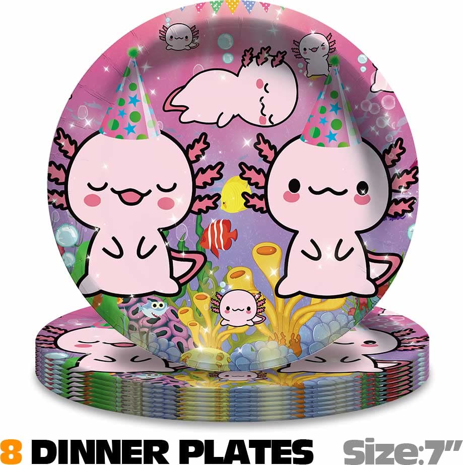 Axolotl Birthday Party Decorations Party Supplies Plates Balloons Banner Cake Toppers Plastic Cutlery Disposable Knives Forks Set Decorations Decor