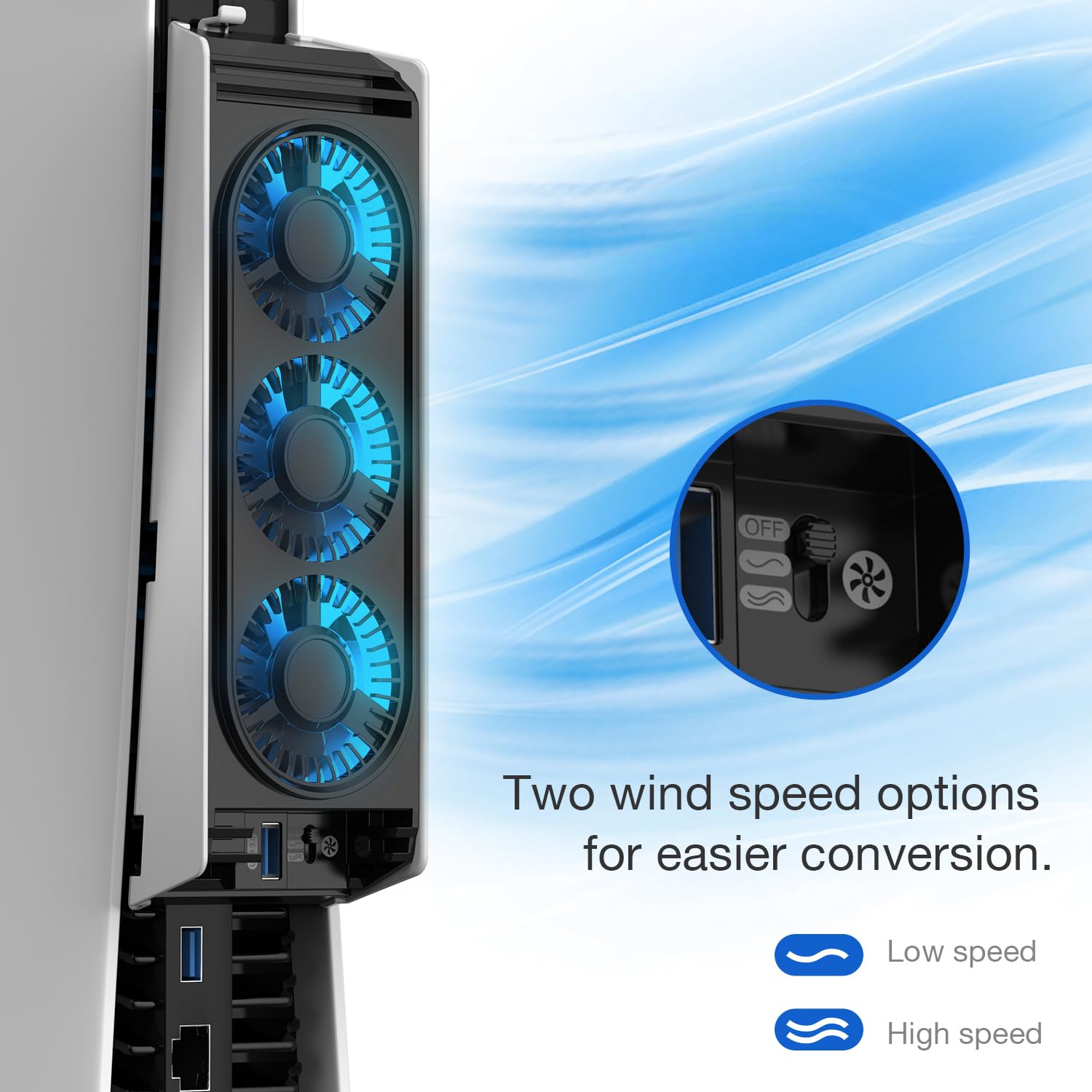 PS5 Cooling Fan, MEQI PS5 Accessories Upgraded Quiet Cooler Fan with LED Light & USB 3.0 Hubs, Efficient Cooling Station for Playstation 5 Disc/Digital Edition