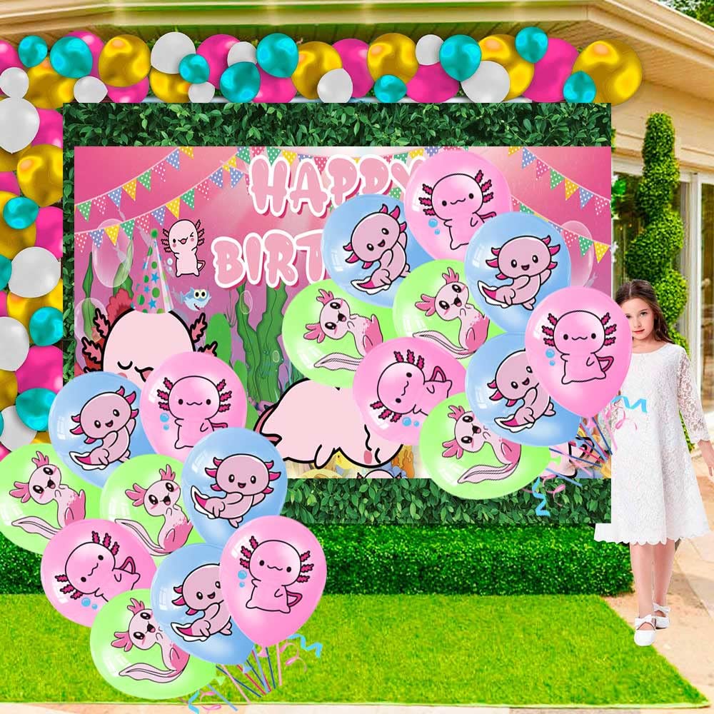 Axolotl Birthday Party Decorations Party Supplies Plates Balloons Banner Cake Toppers Plastic Cutlery Disposable Knives Forks Set Decorations Decor