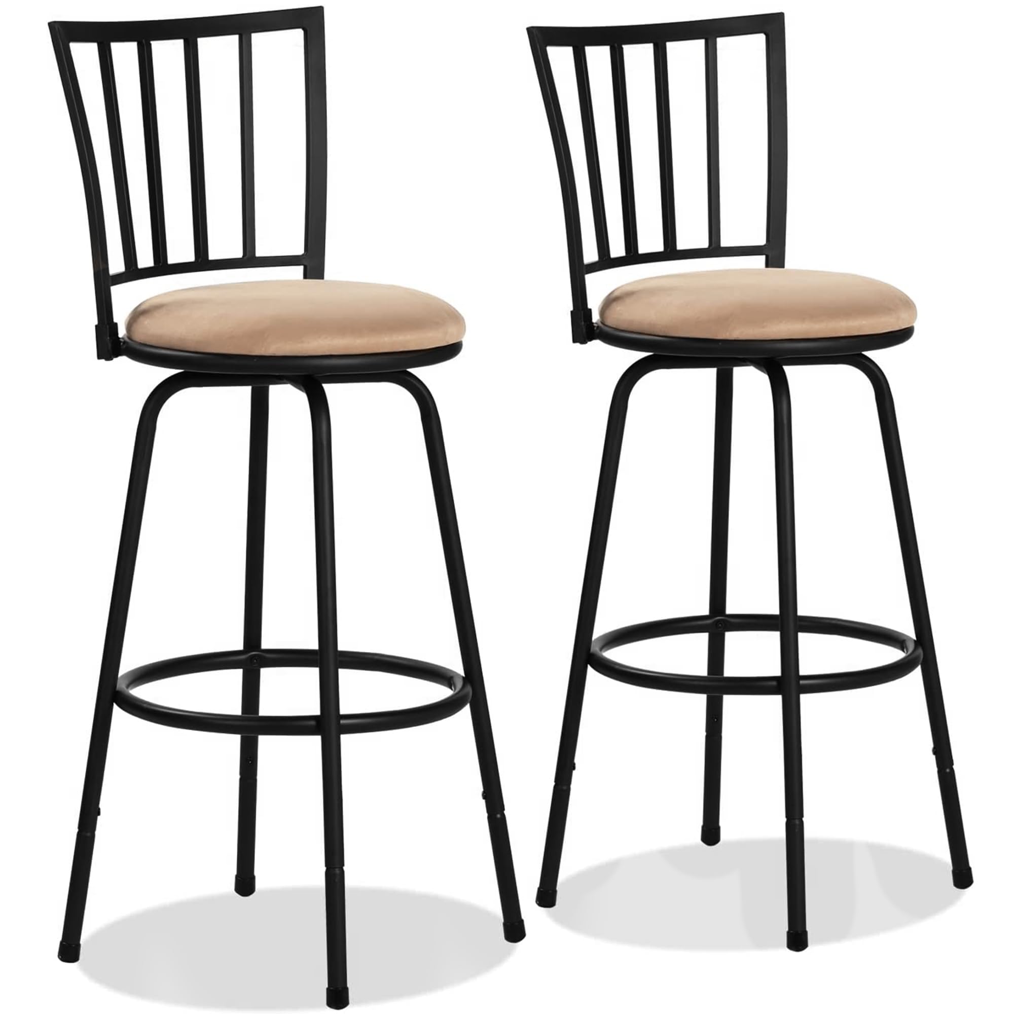 VECELO Bar Stools Set of 4,Adjustable Counter Height Stools with Bentwood Back,Armrest&Footrest,Swivel PU Leather Bar Chairs for Kitchen Island,Coffee Shop and Salon,Black,Curveback Classic