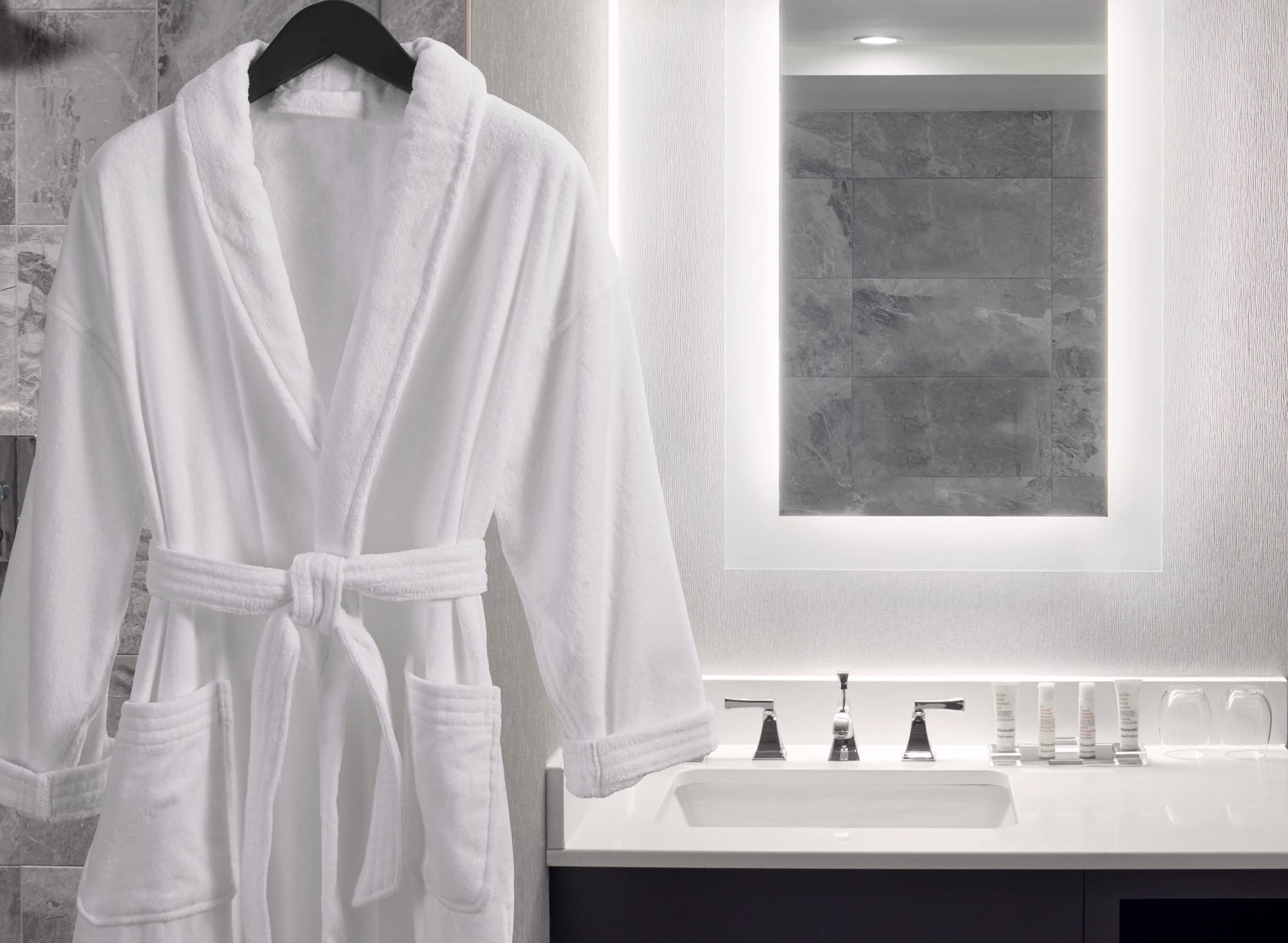 Marriott Terry Velour Robe - Bath Robes for Women - Ladies White Hotel Robe with Shawl Collar and Self-Tie Belt - Women's Robes - Spa Robe - Bathrobe for Women - One Size