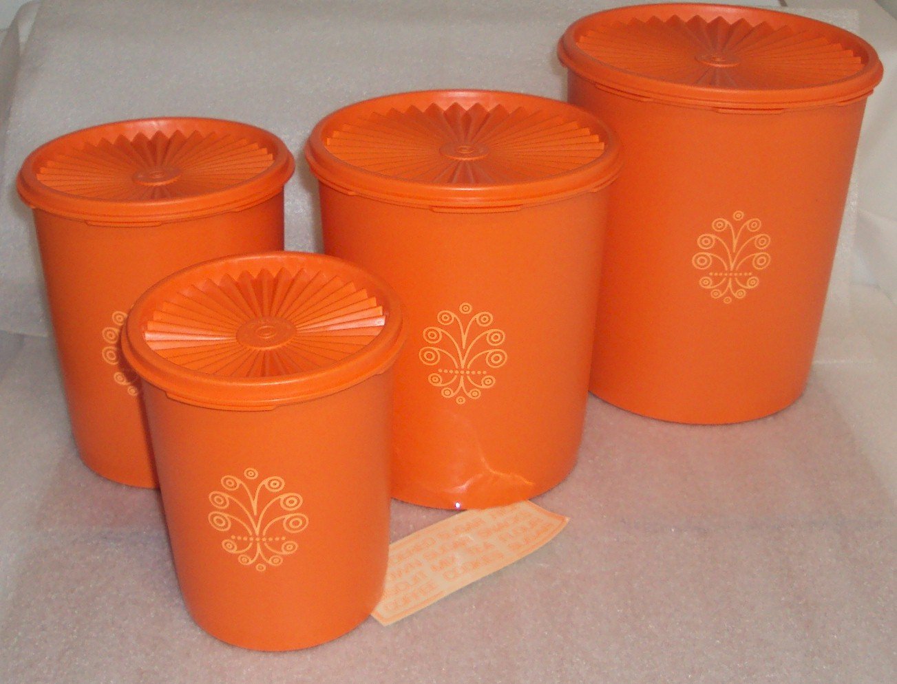 Vintage Tupperware Servalier Canister Set of 4, Retro Orange