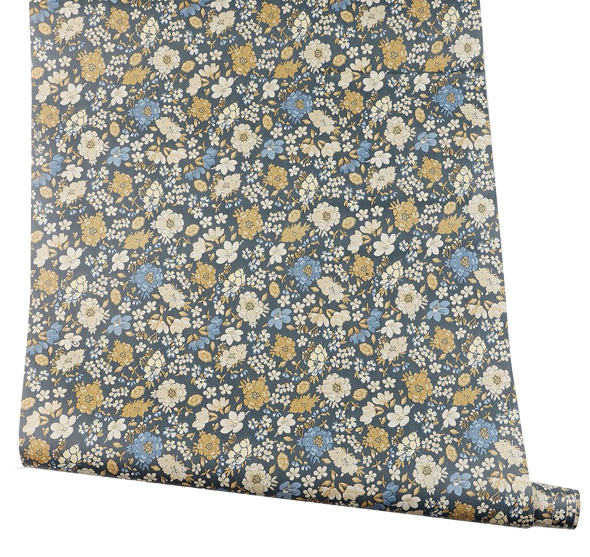 GLOW4U Self Adhesive Vintage Blue Floral Contact Paper Shelf Liner for Cabinets Shelves Drawer Arts and Crafts Decal 17.7x78.7 Inches