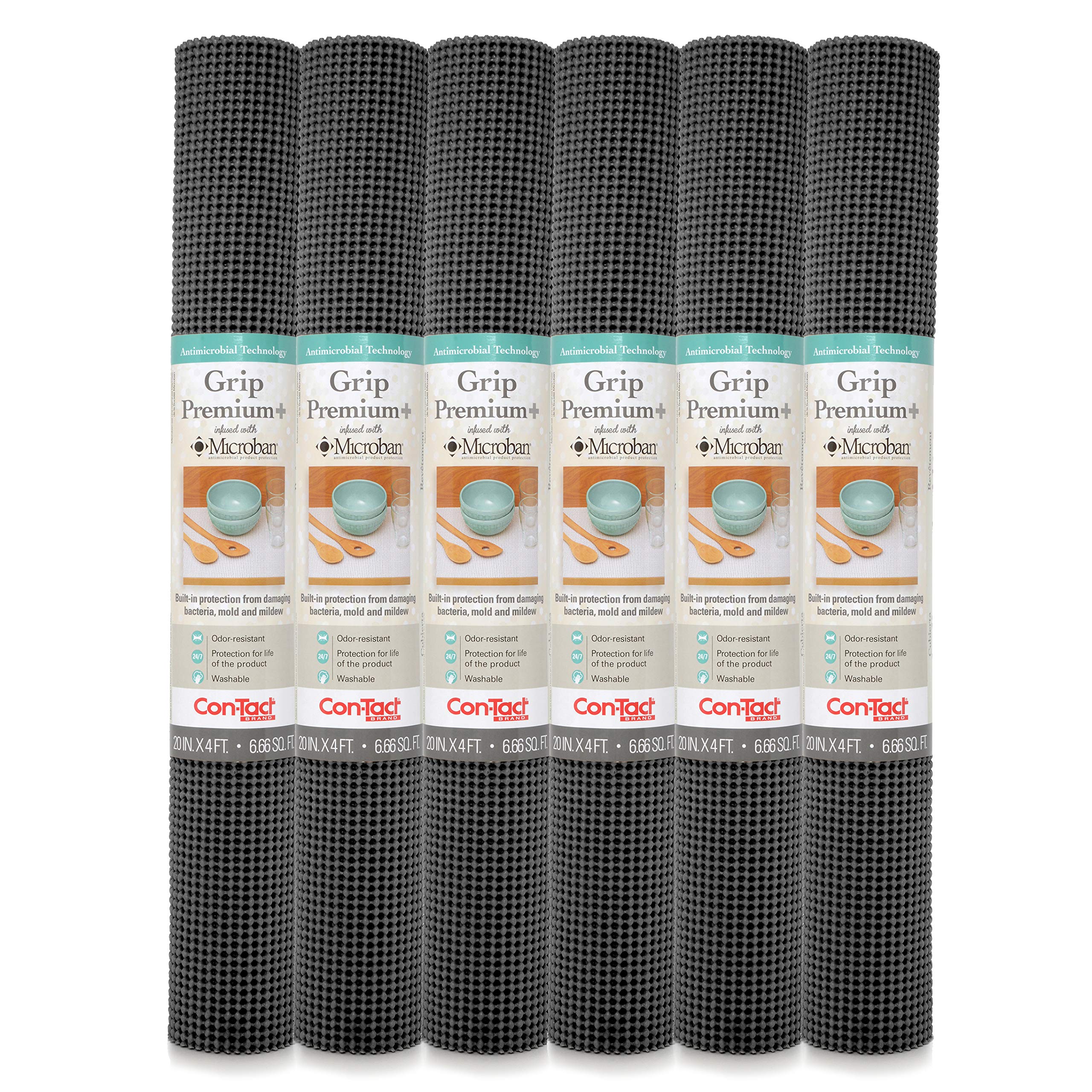 Con-Tact Brand Grip Premium with Microban Non-Adhesive Contact Shelf and Drawer Liner, 20" x 4', Graphite, 6 Rolls