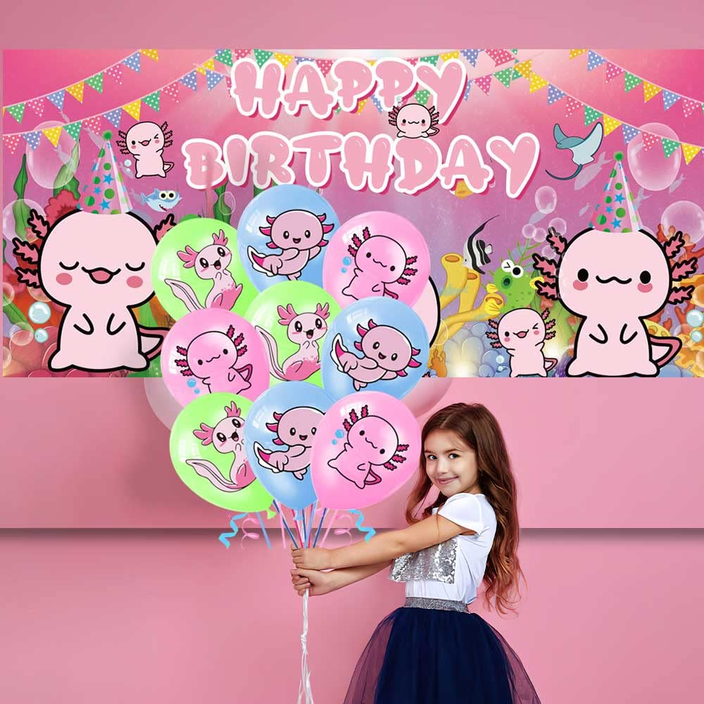 Axolotl Birthday Party Decorations Party Supplies Plates Balloons Banner Cake Toppers Plastic Cutlery Disposable Knives Forks Set Decorations Decor