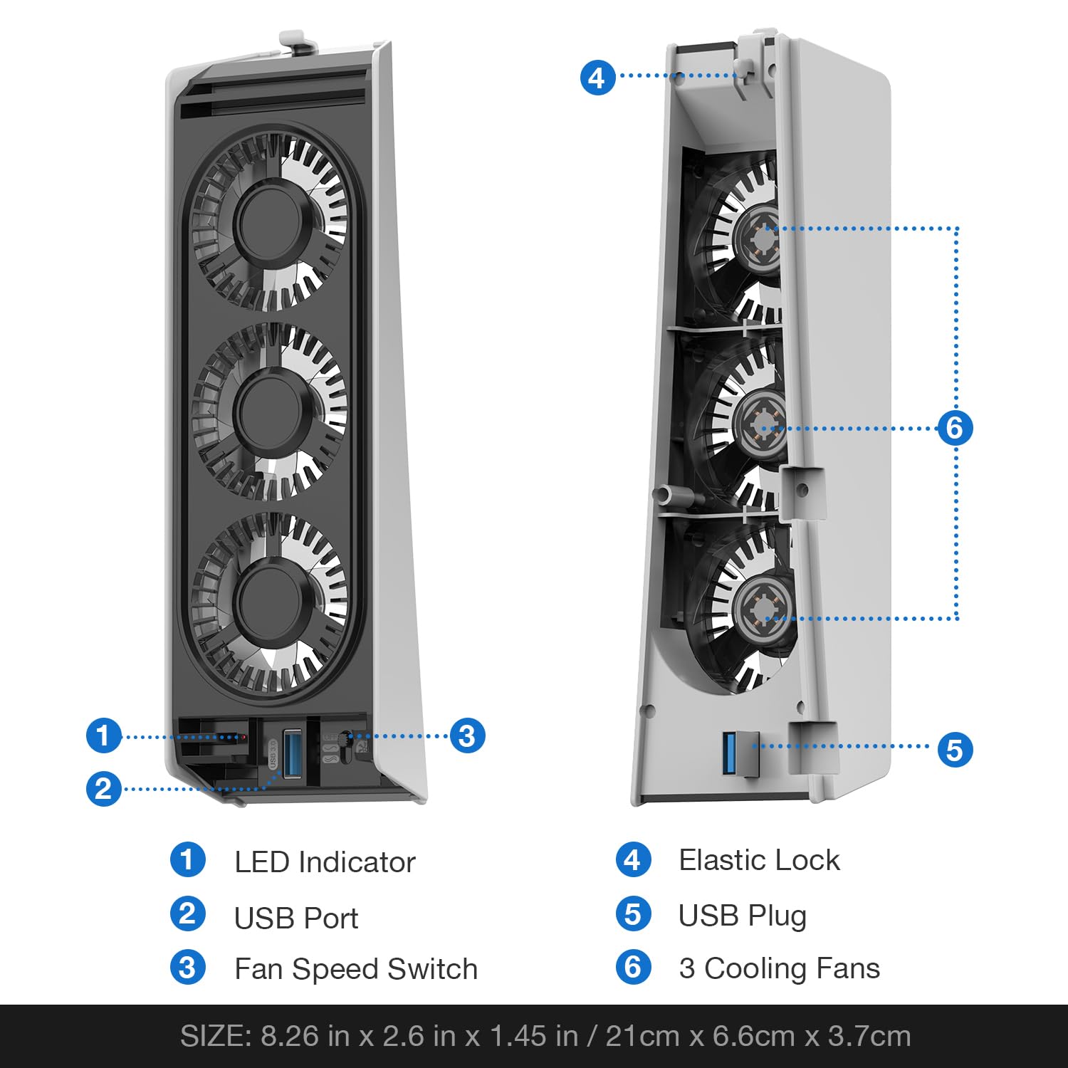 PS5 Cooling Fan, MEQI PS5 Accessories Upgraded Quiet Cooler Fan with LED Light & USB 3.0 Hubs, Efficient Cooling Station for Playstation 5 Disc/Digital Edition