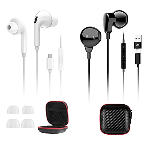 USB C Headphone with Type-C Plug, Type C Headphone + USB Adapter, HiFi Stereo USB Headset with Microphone for Laptop, in Ear Headset + Volume Control for Most Type C Devices & Windows PC or MAC OS X