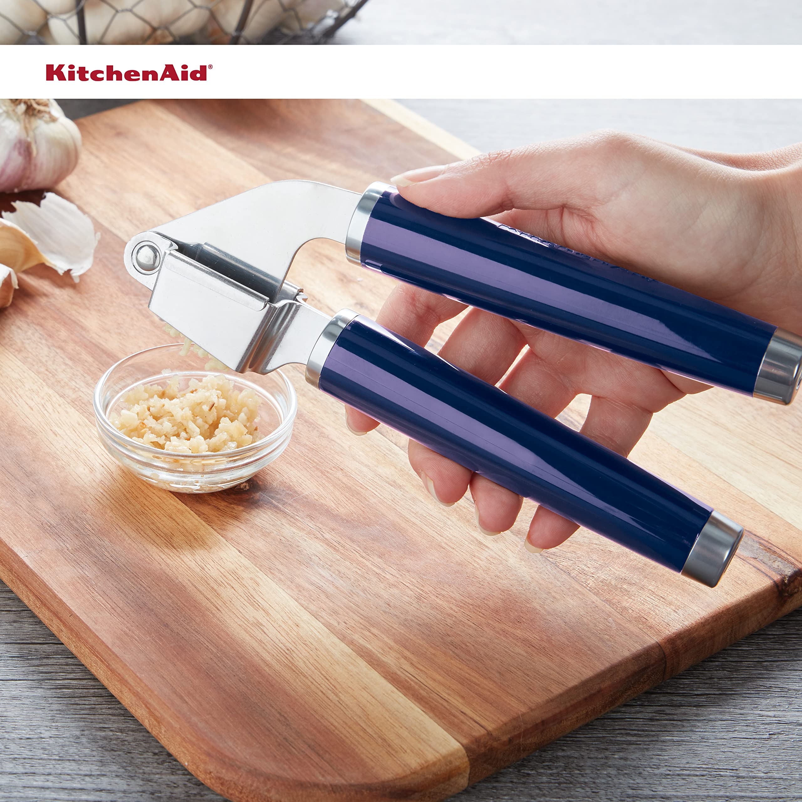 KitchenAid Classic Garlic Press, 7.68-Inch, Cobalt Blue