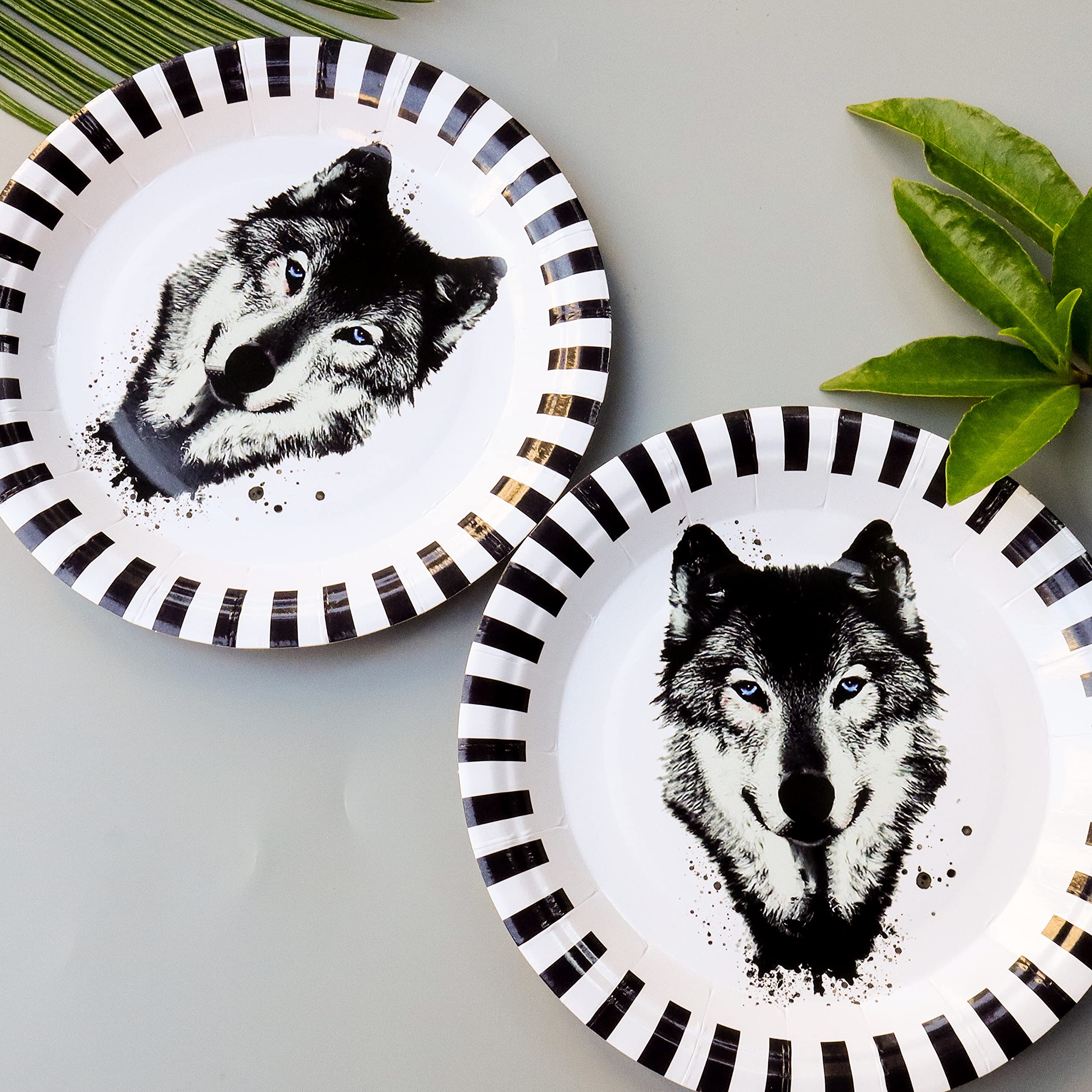 Pandecor 50 Pieces Wolf Birthday Paper Dessert Plates,7 Inches Disposable Animal Wolf Party Cake Plates for Birthday Party