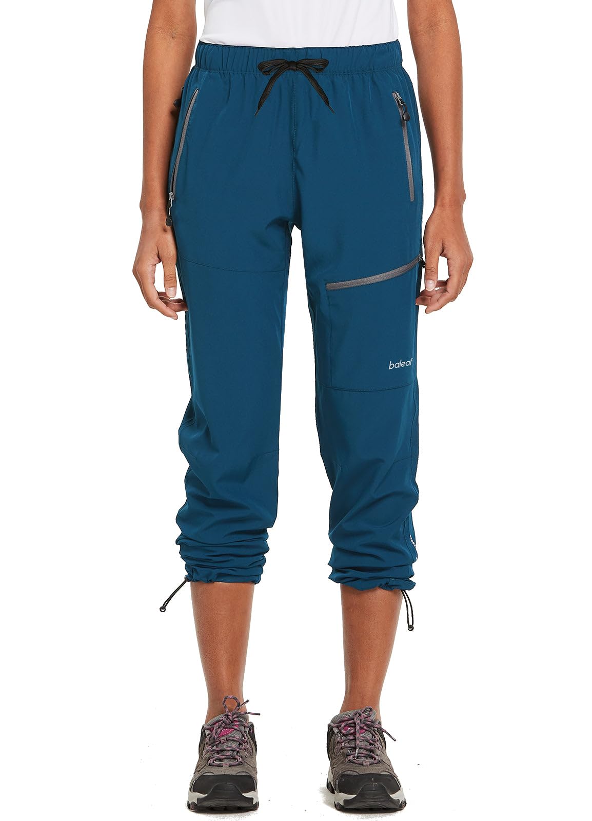 BALEAF Women's Hiking Pants Quick Dry Water Resistant Lightweight Joggers Pant for All Seasons Elastic Waist Navy Blue Size Large