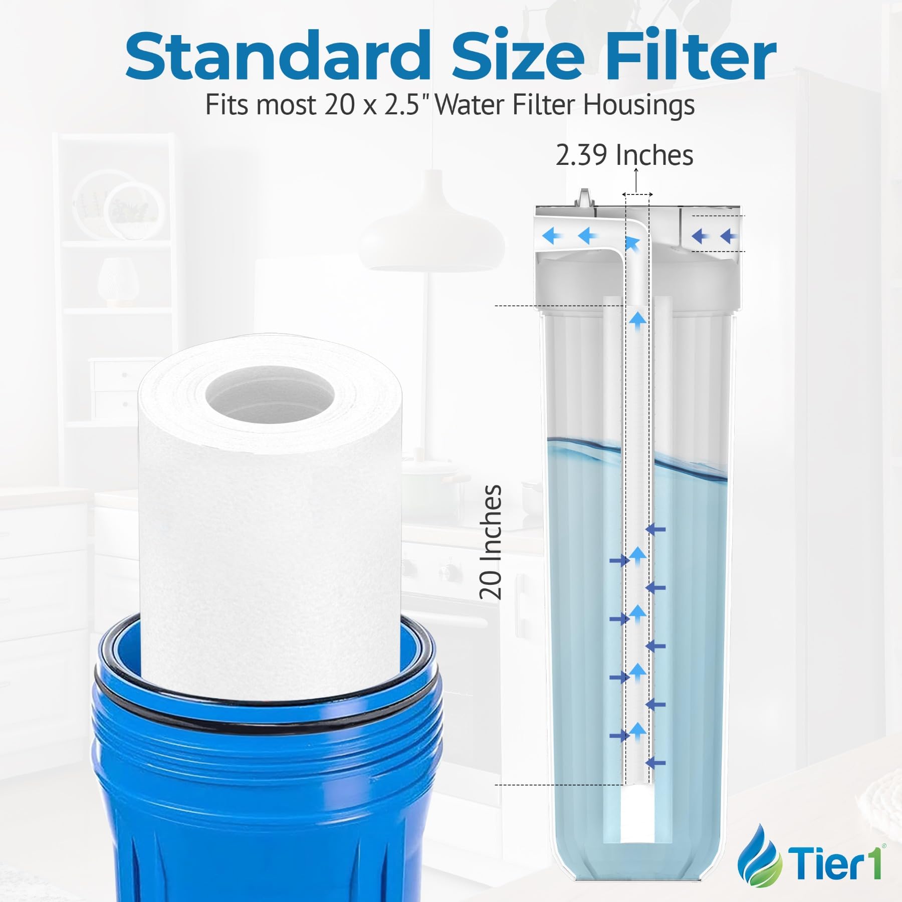 Tier1 5 Micron 20 Inch x 2.5 Inch | 4-Pack Spun Wound Polypropylene Whole House Sediment Water Filter Replacement Cartridge | Compatible with Pentek P5-20, 155016-43, SDF-25-2005, Home Water Filter