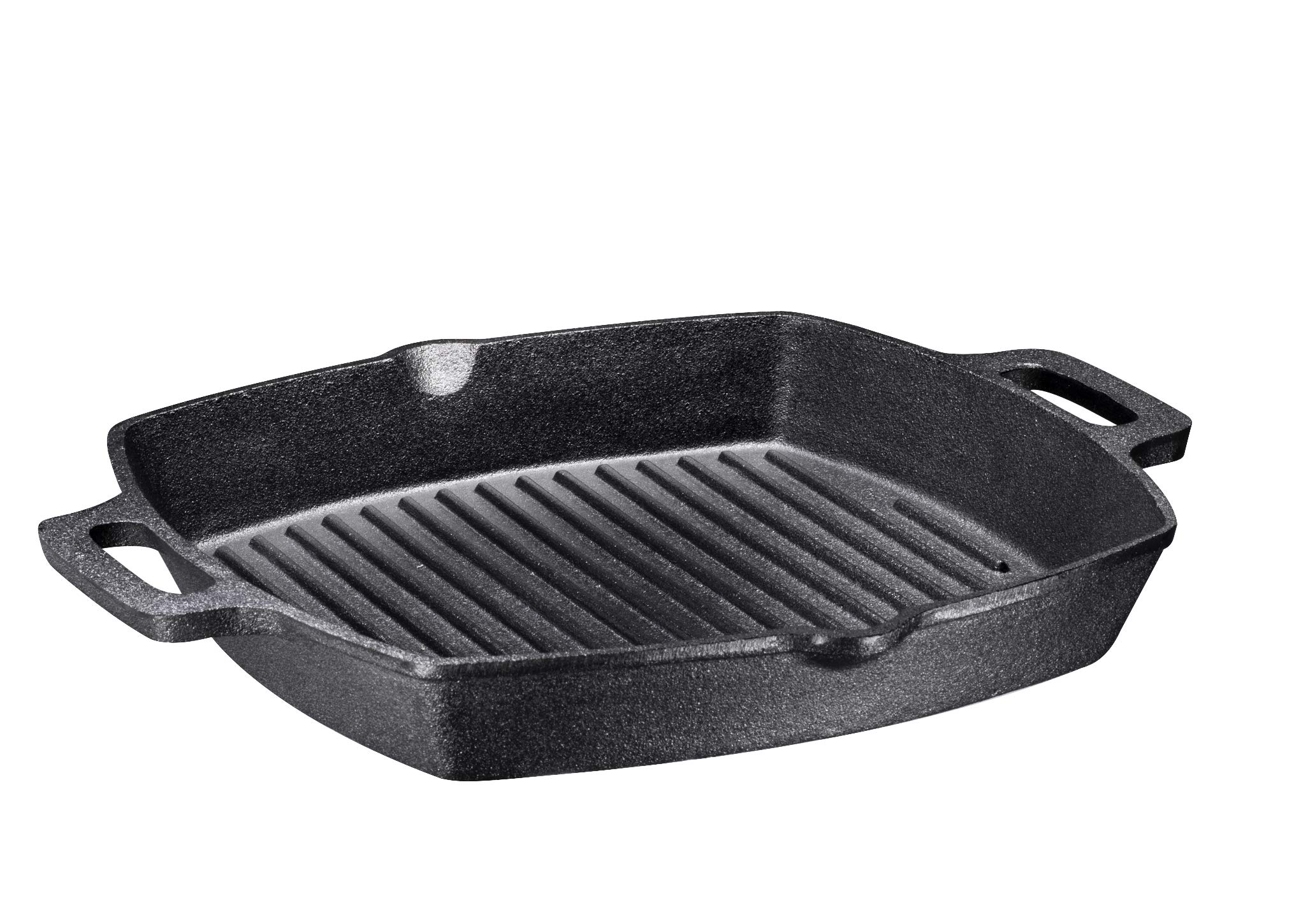 Bruntmor 13-Inch Cast Iron Grill Pan Pre-Seasoned Cast Iron Pan for Stovetop and Outdoor Use - Induction Compatible Griddle Cookware with Ridges for Steak, Meats, and Vegetables