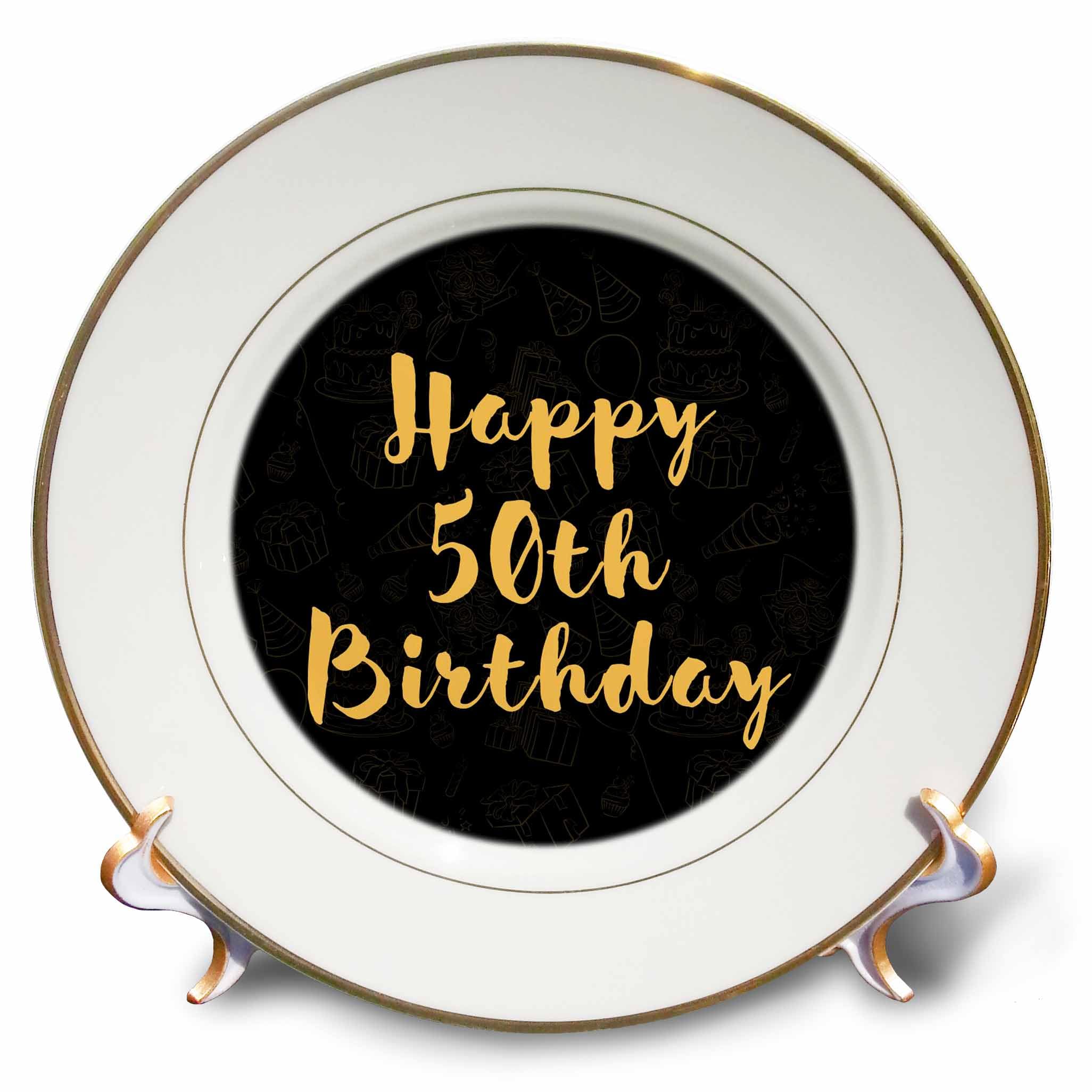 3dRose 8 inch Porcelain Plate - Grandma Grandpa Mother Father Mom Dad Happy 50th Birthday Greetings Rosette - Happy Birthday