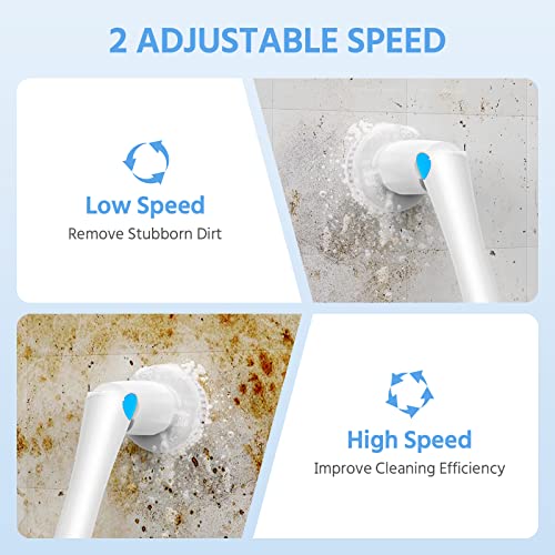 Electric Spin Scrubber, AKKTOL Cordless Cleaning Brush Up to 300RPM, 6 Replaceable Waterproof Brush Heads and Extension Arm, 1.5H Runtime Power Shower Scrubber for Bathroom, Tub, Tile, Floor, Wall