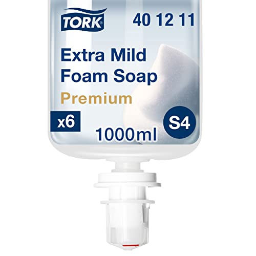 Tork Extra Mild Foam Soap S4, No Fragrance Added, 6 x 1L, 401211 & Matic Soft Hand Towel Roll, White, Advanced, H1, Long-Lasting, High Absorbency, High Capacity, 1-Ply, 6 Rolls x 900 ft, 290095