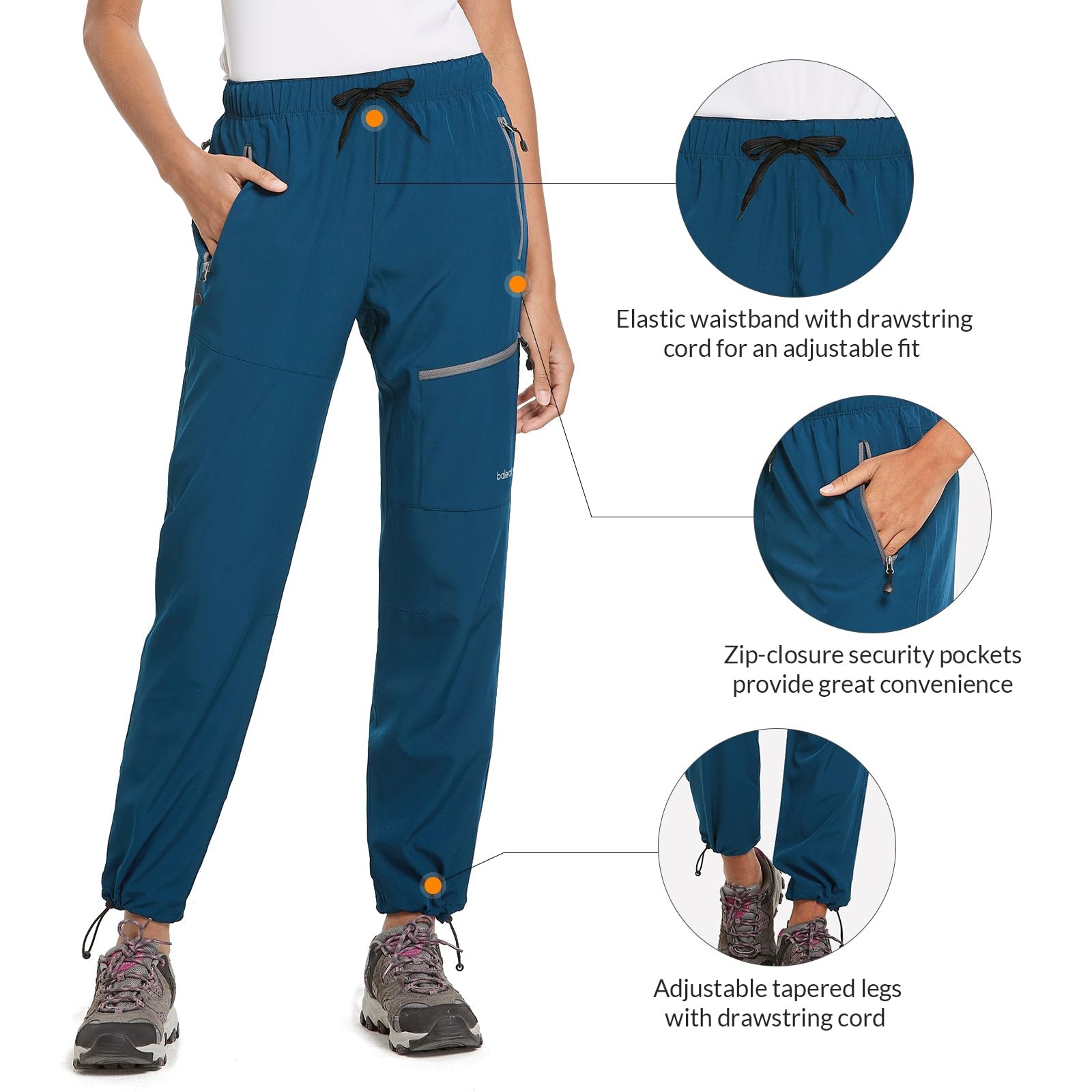 BALEAF Women's Hiking Pants Quick Dry Water Resistant Lightweight Joggers Pant for All Seasons Elastic Waist Navy Blue Size Large