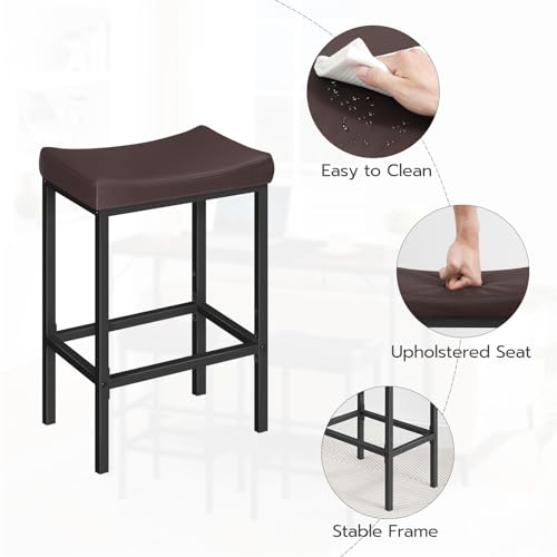 HOOBRO Bar Chairs, Set of 2 Counter Height Saddle Stools with Curved Surface, 24.8 Inches, 2.4" Thick Upholstery, for Kitchen and Dining Room, Brown and Black BC10BY01