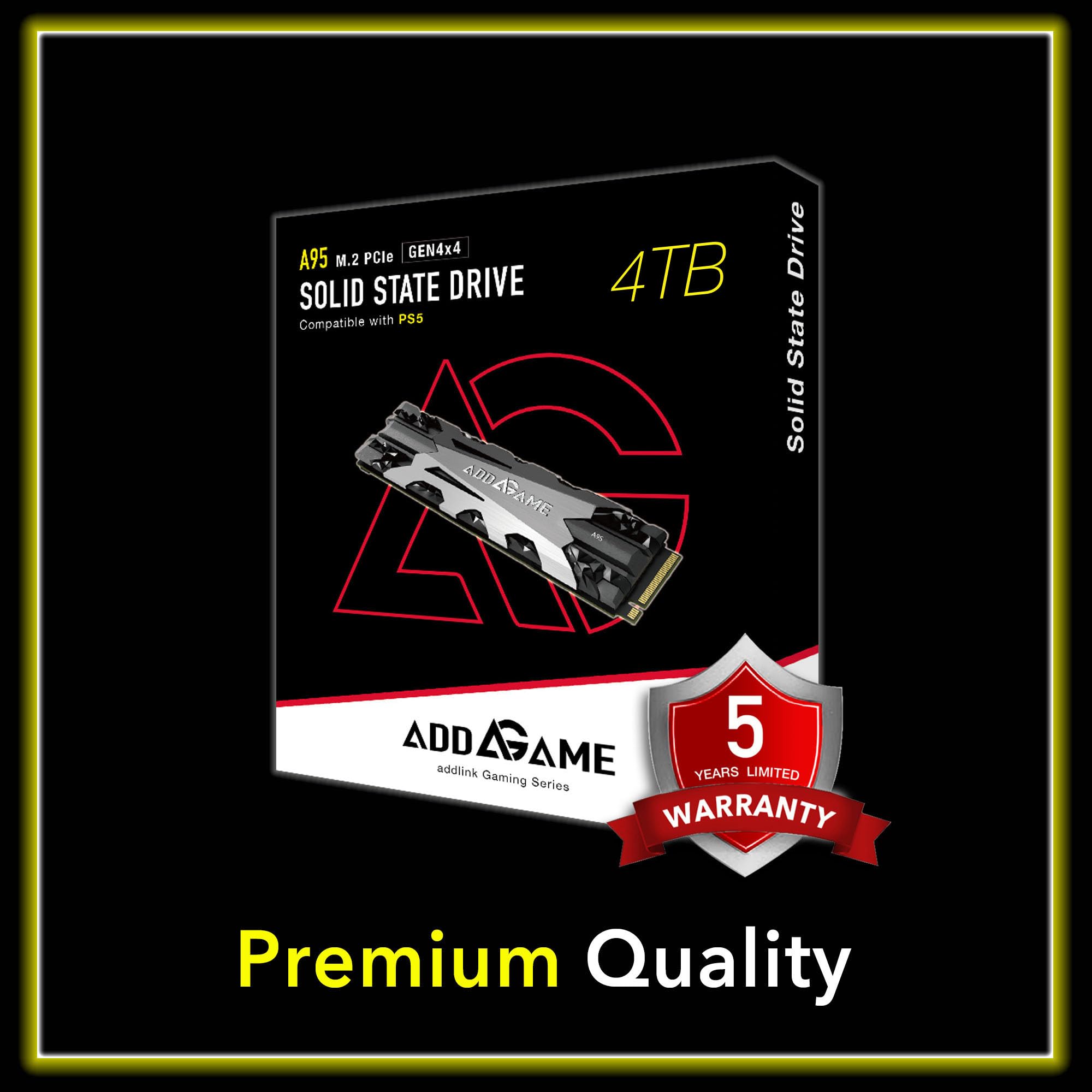 Addlink A95 4TB M.2 SSD Storage Expansion for PS5 Consoles with Heatsink, up to 7200 MB/s, Internal Gaming SSD -2280 PCIe NVMe Gen4X4 3D TLC with Dram NAND SSD (ad4TBA95M2P) Made in Taiwan