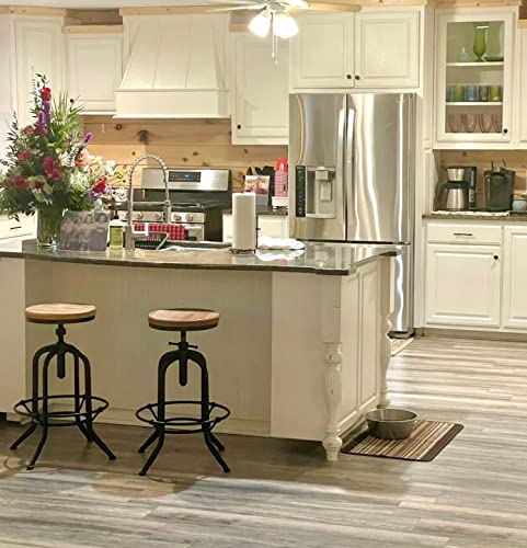 Lisuden Industrial Farmhouse Bar Stools Set of 2, Black Metal Base, Wood Seat, Adjustable Height 24.8-30"